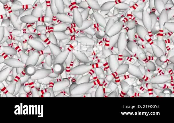 4K Loop Bowling strike, bowling ball knocks down bowling pins. 3D ...