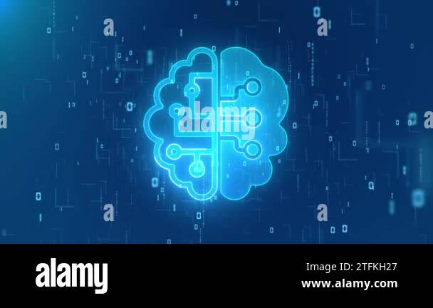 Brain loop animation Artificial intelligence AI of data mining, deep learning modern computer ...