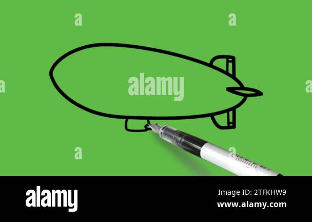 Drawing small airship in black and blue colour combination with black ...