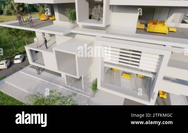 3D animation of a modern upscale residential building in a nice area ...