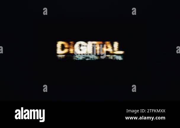 Digital Transformation text word gold light animation loop with glitch ...