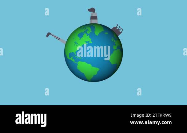 Earth pollution by industry, mills, and factories waste 4K animation ...