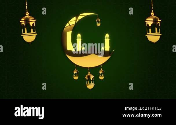 Eid Mubarak Animated Motion Graphics with Moon and Masjid with Islamic ...