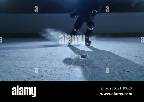 Ice Hockey Rink Arena: Professional Player Shooting, Hitting, Stricking ...