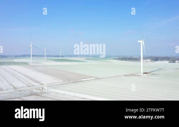 Six wind turbines supply electricity to a small village in Europe ...