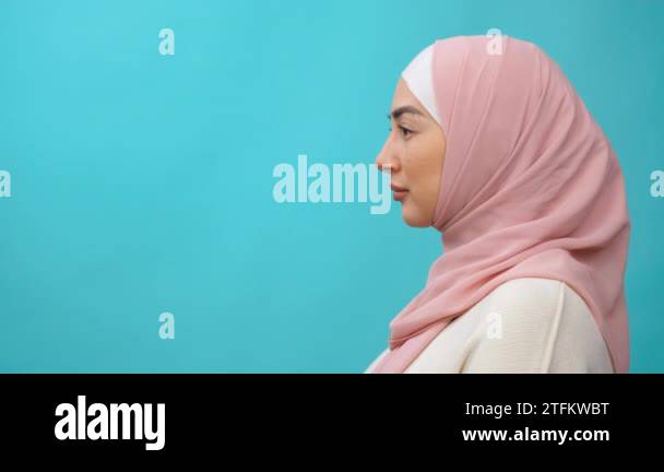 Close up side view profile charming beautiful young arabian asian ...