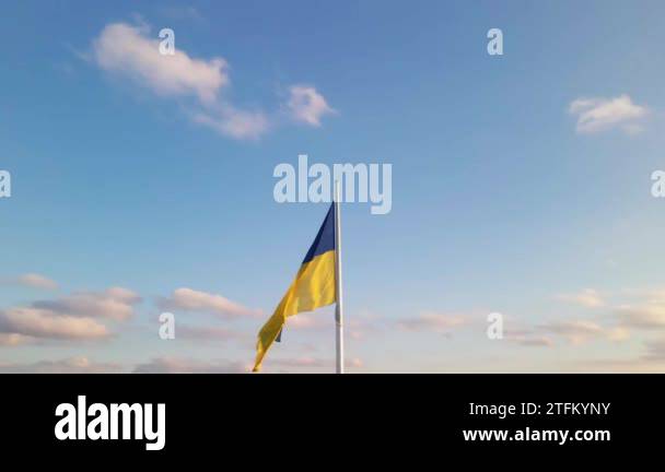 Highly detailed fabric texture flag of Ukraine. Slow motion of Ukraine ...