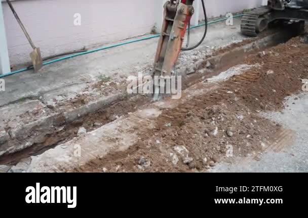 Backhoe Was Used to Dig Street to Line Water Pipeline Stock Video ...