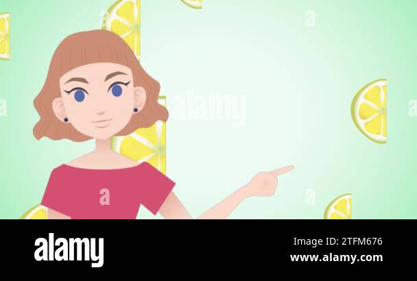 Animation of woman talking over lemon icons. national mentoring month ...