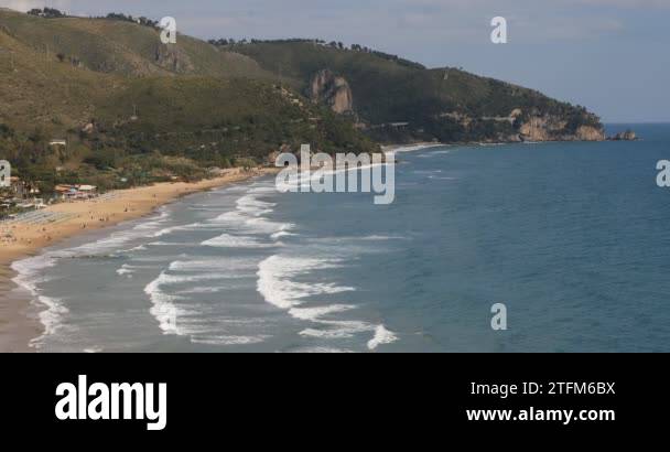 Sperlonga beach, Italy. Aerial view of Sperlonga beach in the province ...