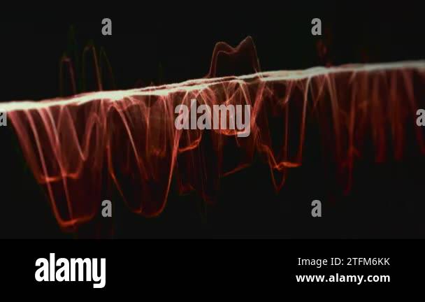 Vibrations shown with red smoke jumping waveform on black background ...