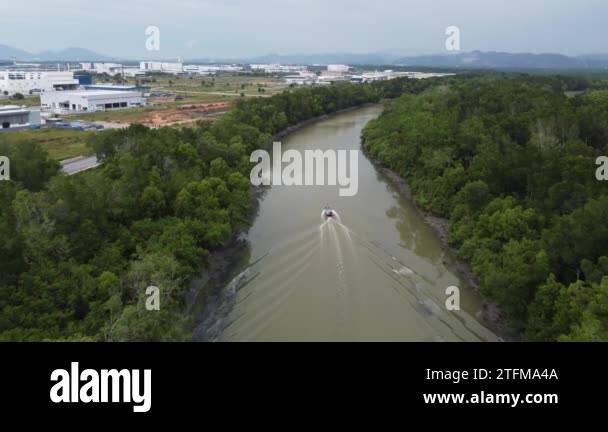 Seberang Perai, Penang, Malaysia - Sep 02 2021: Aerial view fishing ...