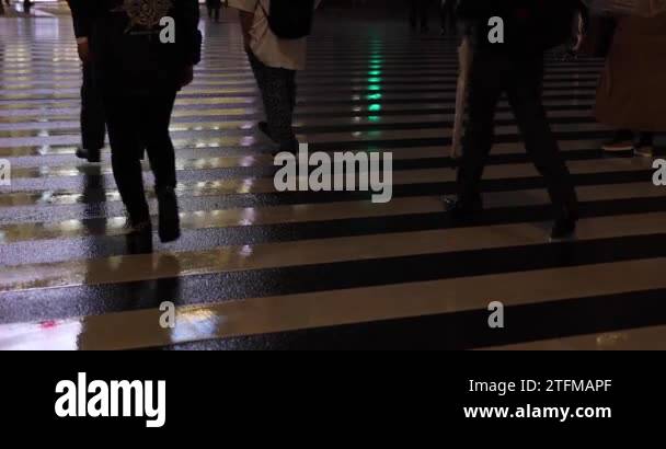 Body parts of walking people on the street in Shinjuku at night rainy ...