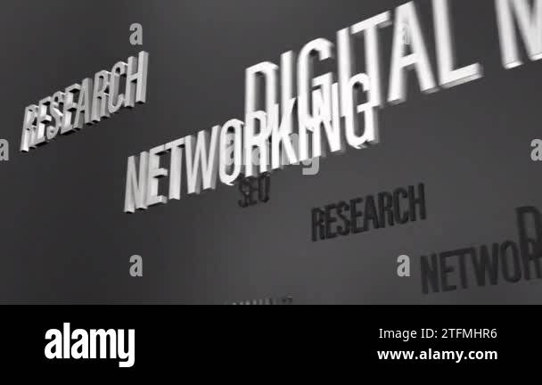 3D chrome white text word cloud flying of Digital Maketing animation ...