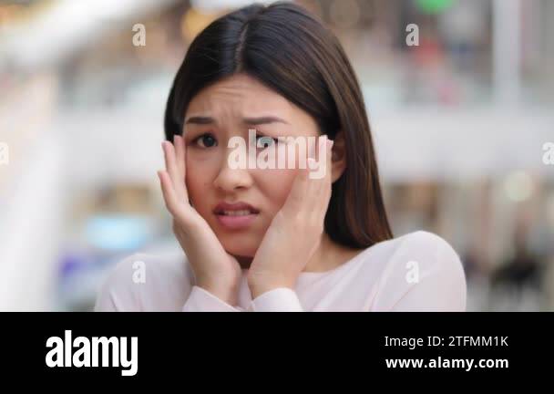 Headshot female emotional face asian ethnic korean girl 20s woman model ...