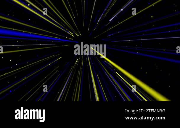 Yellow and blue rays of light approach the viewer and change the angle ...
