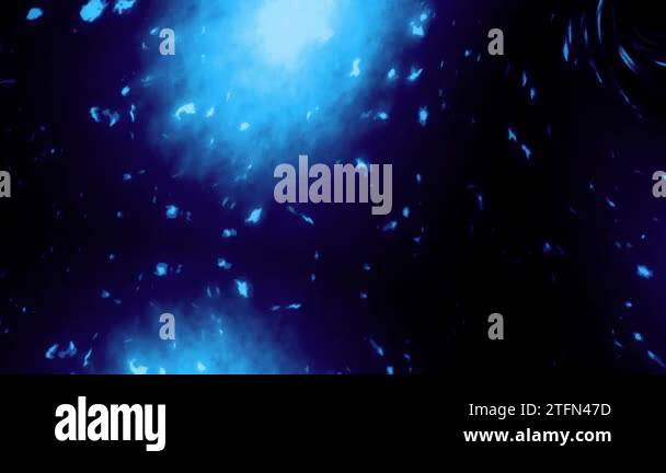 Blue electric particle animation in dark background. 2D computer ...