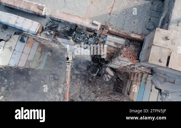 Clearing damage on a construction site using special equipment for a ...