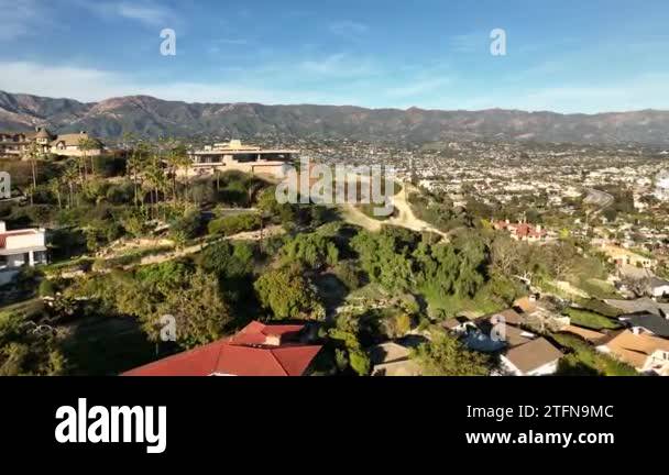 Santa Barbara downtown. California theme with LA background. Flying ...