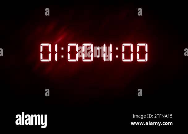 3D Render Glitch numbers of Digital Clock Countdown Timer glowing led electronic Red digits ...