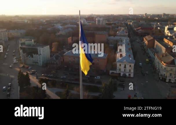 Highly detailed fabric texture flag of Ukraine. Slow motion of Ukraine ...