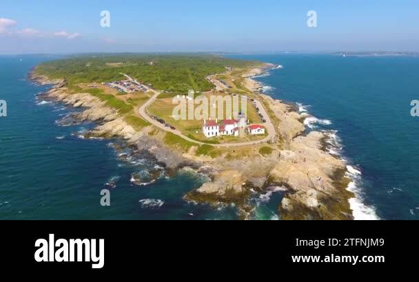 Beavertail Lighthouse in Beavertail State Park aerial view in summer ...