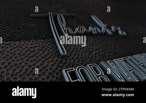 3D chrome white text word cloud flying Thanks for watching animation ...