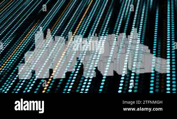 Animation of metaverse city and yellow and green lines on black ...