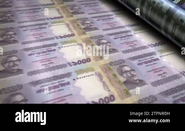 Bangladeshi Taka money banknotes printing roll machine loop. Paper BDT ...