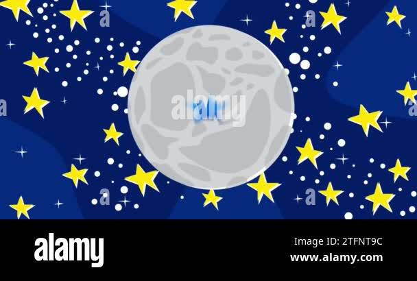 Drawing Text on the Moon with the night sky and stars. Cartoon ...
