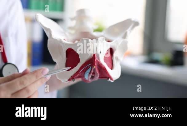 Gynecologist shows location of female pelvis and muscles on training ...