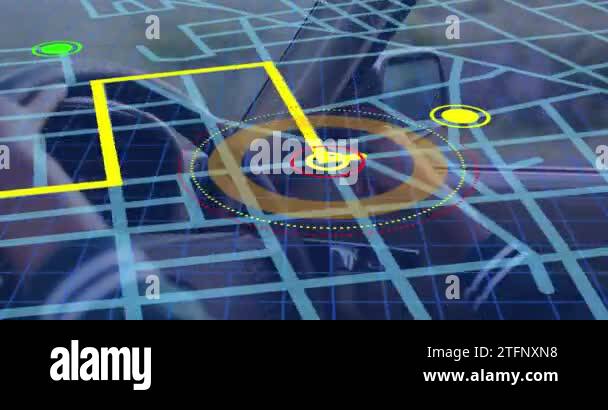 Navigation map line scheme over close up of a person adjusting rear ...