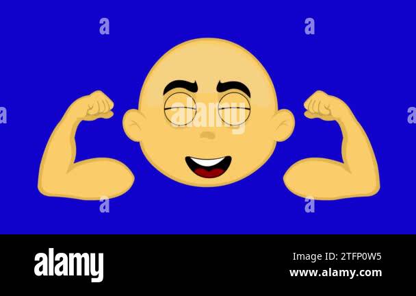 Loop animation of the face of a yellow cartoon character, bald, flexing ...