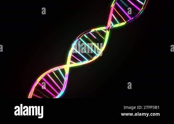 holographic dna rotating animation on black background, simple ...