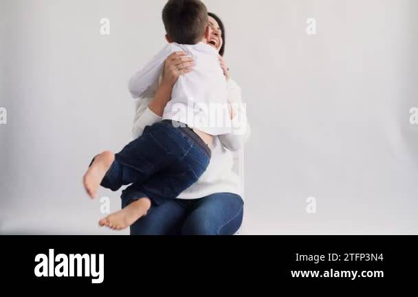 Beautiful happy smiling loving woman sitting on white background and ...