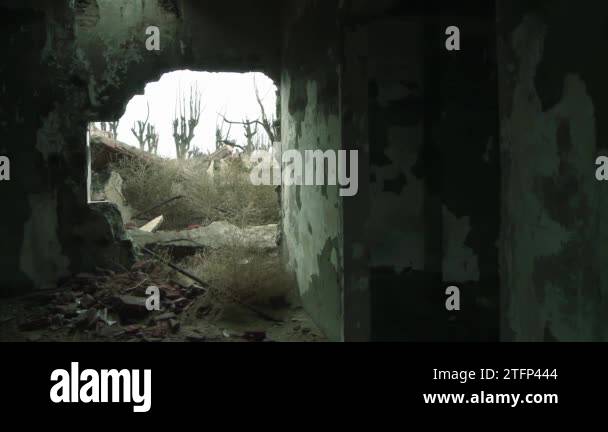 Ruins of Abandoned Buildings in the Ghost Town Epecuen, Buenos Aires province, Argentina. 4K ...