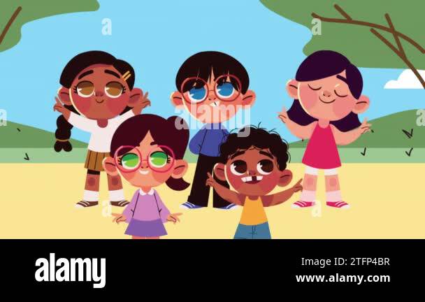 five little kids characters animation ,4k video animated Stock Video ...