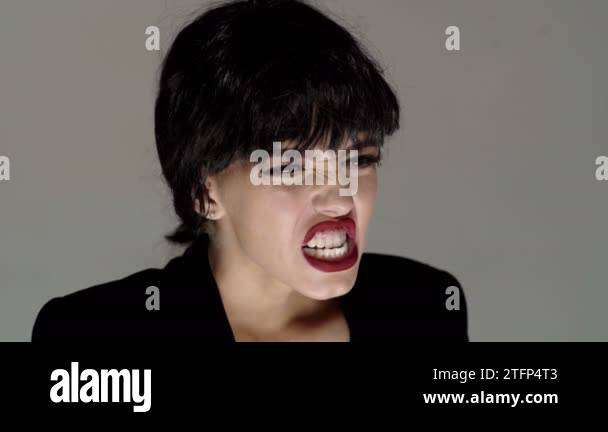 Screaming mouth, emotional young woman screaming. Mad and sad furious ...