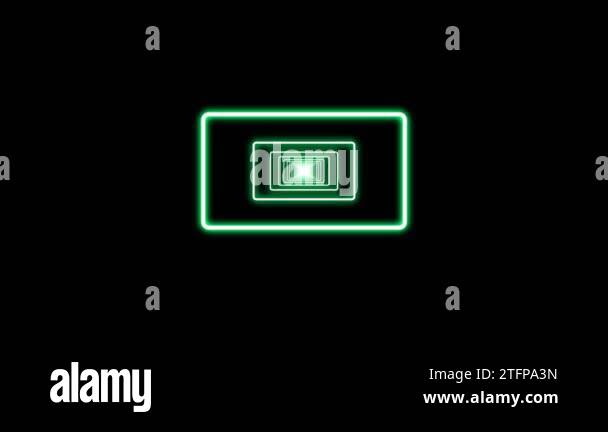 Abstract green square line neon with black background, front view of ...