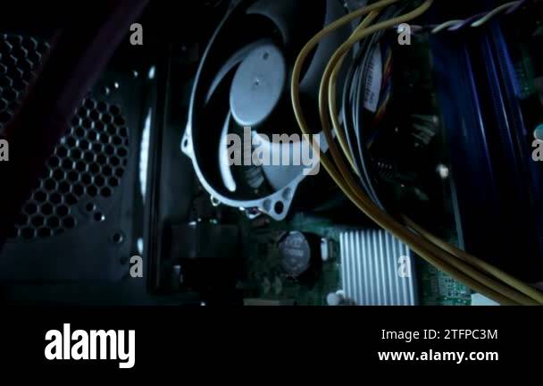 Camera movement inside an computer system unit. The camera zooms in on ...