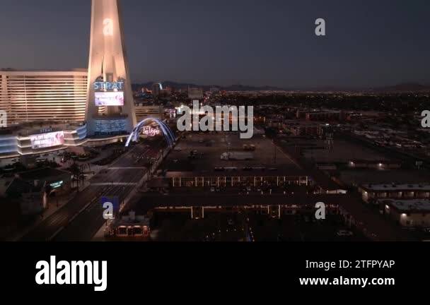 Aerial view of the Las Vegas strip at night. Beautiful lights of the ...