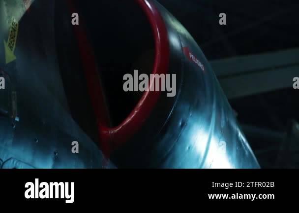 Entry to Engine Intake Duct on a Fighter Jet inside Hangar. Close Up ...