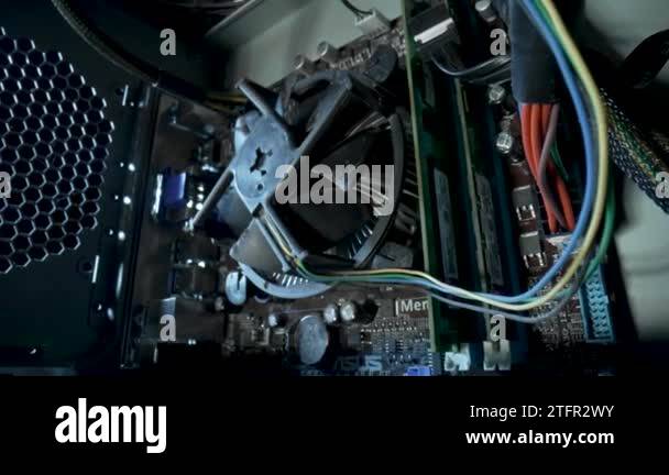 Camera movement inside an computer system unit. The camera zooms in on ...