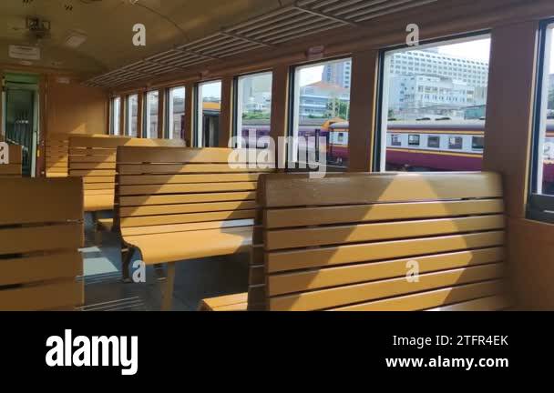 3rd Class Seat on the Train moving.Inside an Empty Car Of Retro ...