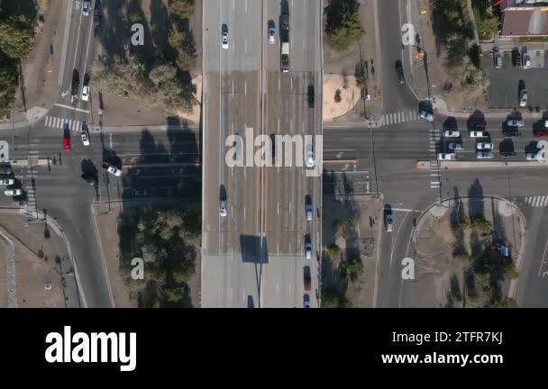 Aerial of the Harbor 110 and Century 105 freeway interchange south of ...