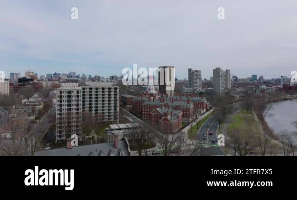 Fly over historic buildings of Dunster House, part of famous Harvard ...