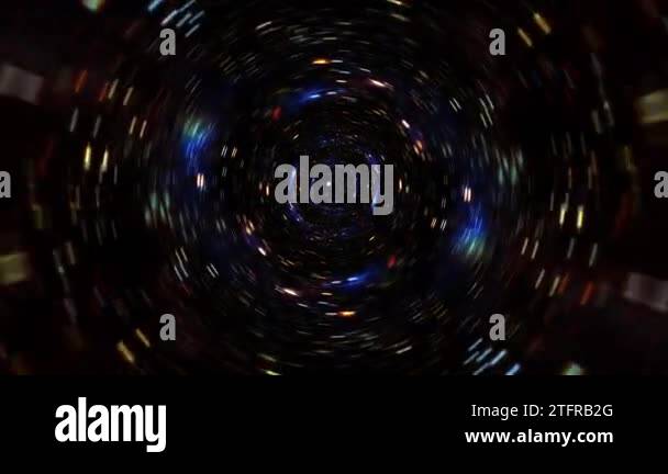 Abstract dark digital multicolored hyperspace warp tunnel through time and space animation. 4K ...