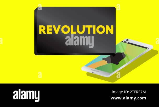 Revolution Text On Notification Bubble From Portable Information Device Screen Mobile App