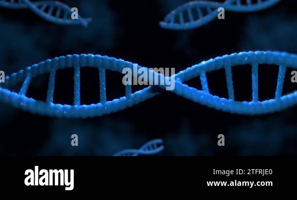 Digital animation of multiple dna structure spinning against blue ...