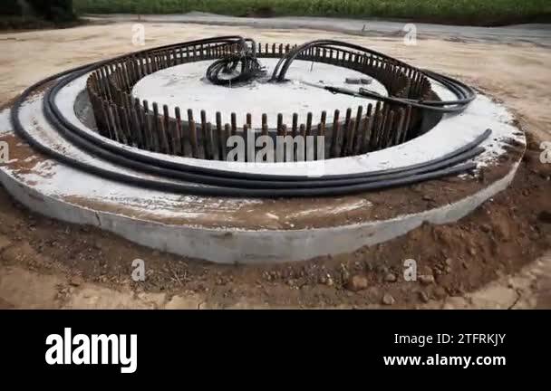 Foundation with grouted anchors for high-voltage power lines Stock ...